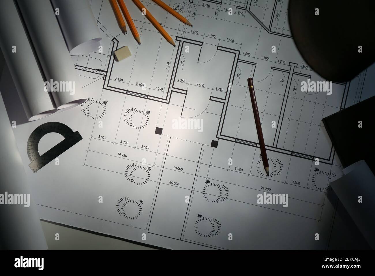 Workplace of architect in evening, top view Stock Photo - Alamy