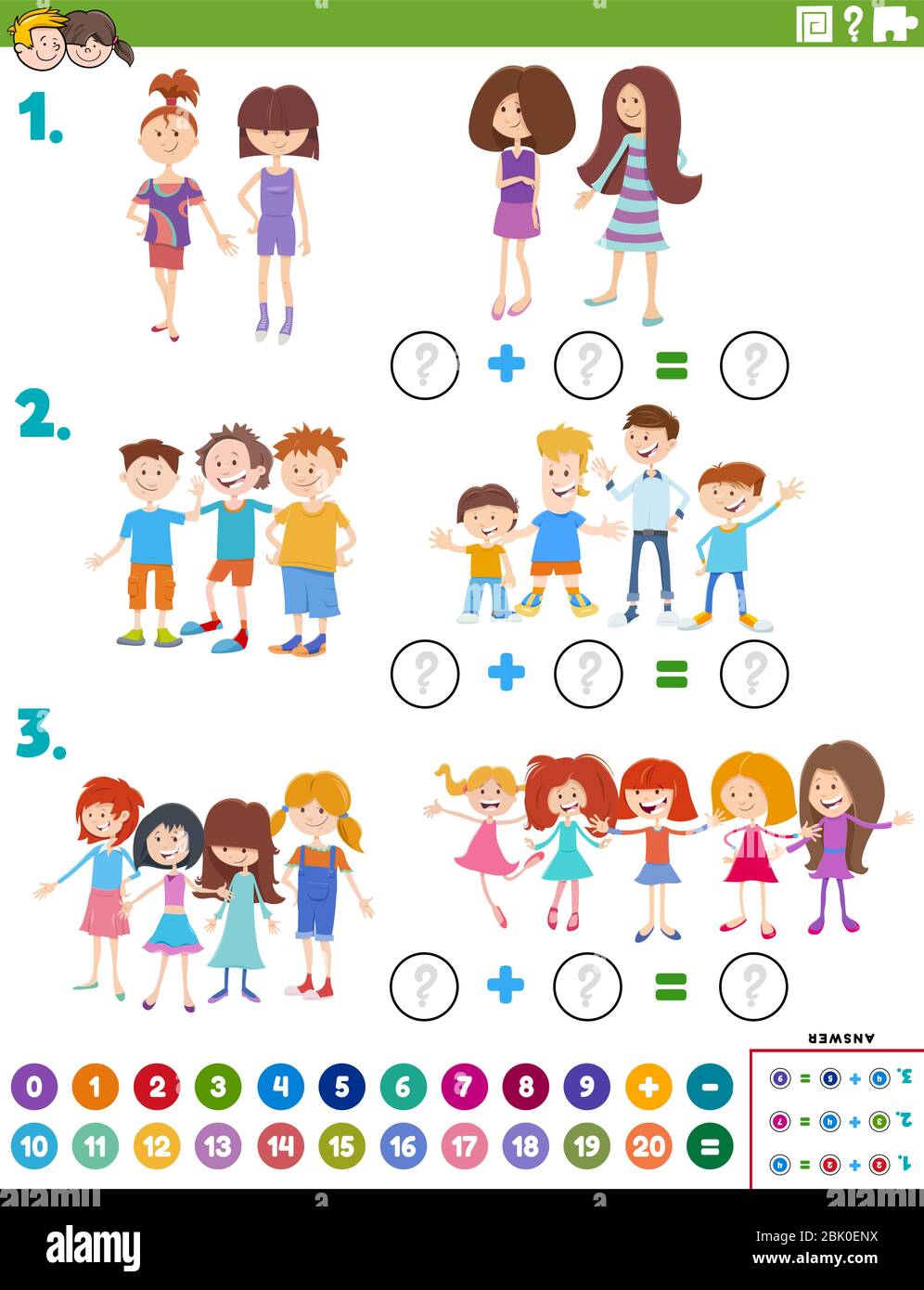 Cartoon Illustration of Educational Mathematical Addition Puzzle Task ...