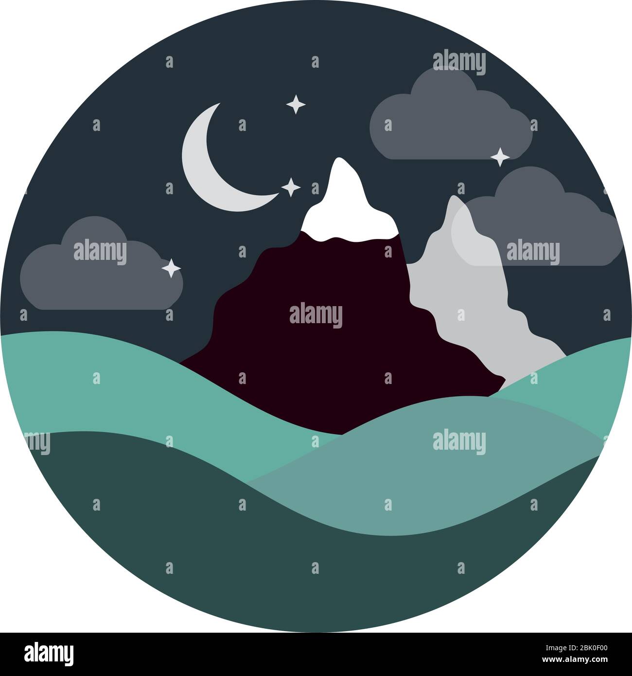 landscape nature mountains peak snow moon stars vector illustration ...