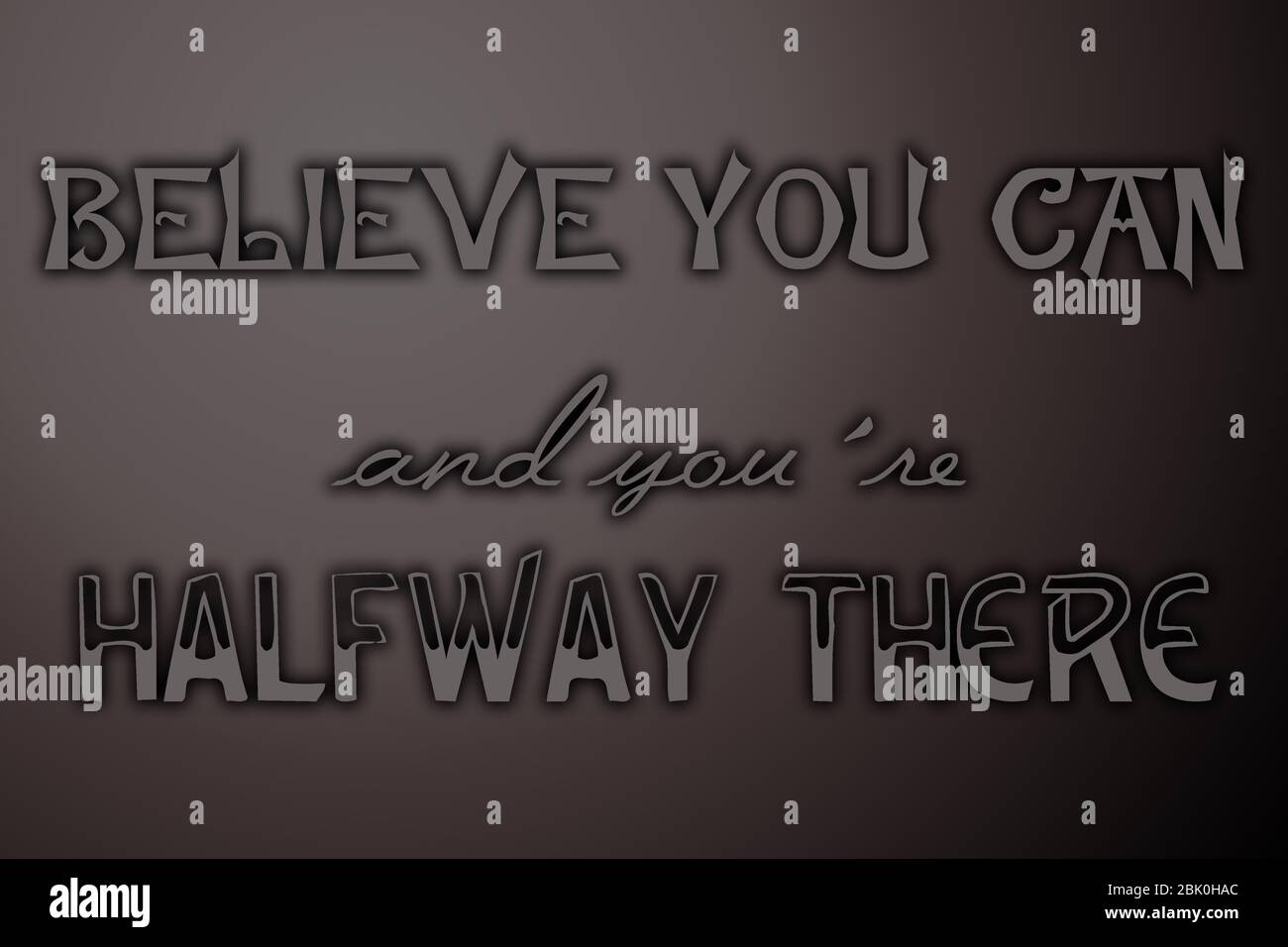 Happy think positive typography. Modern text quote. Hand-written slogan ...