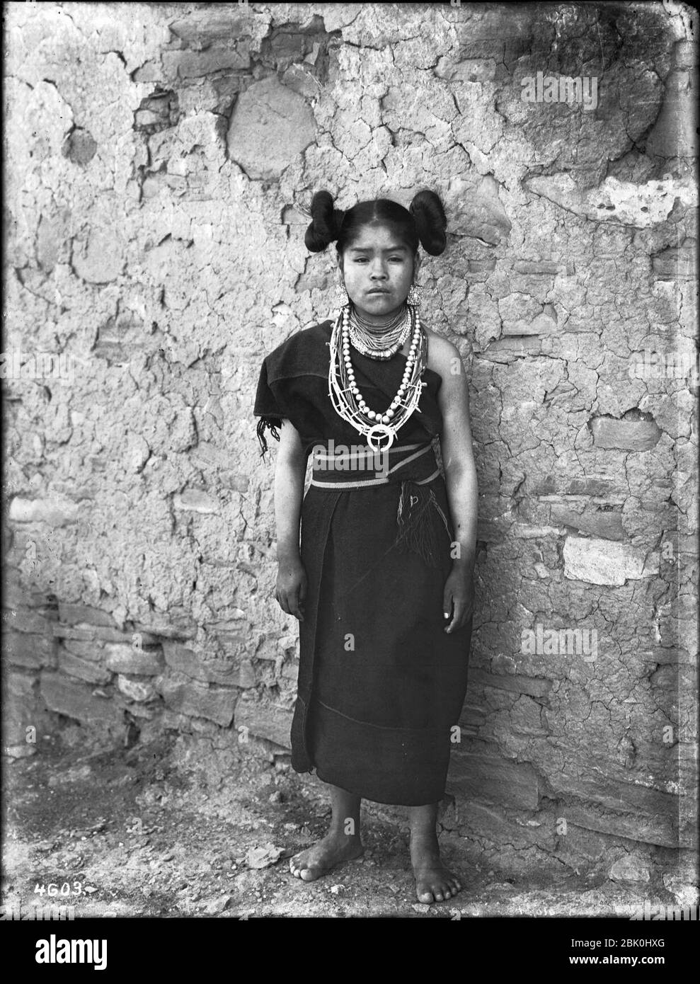 Hopi maiden wearing rich silver jewelry and wampum, Arizona, 1898 Stock ...