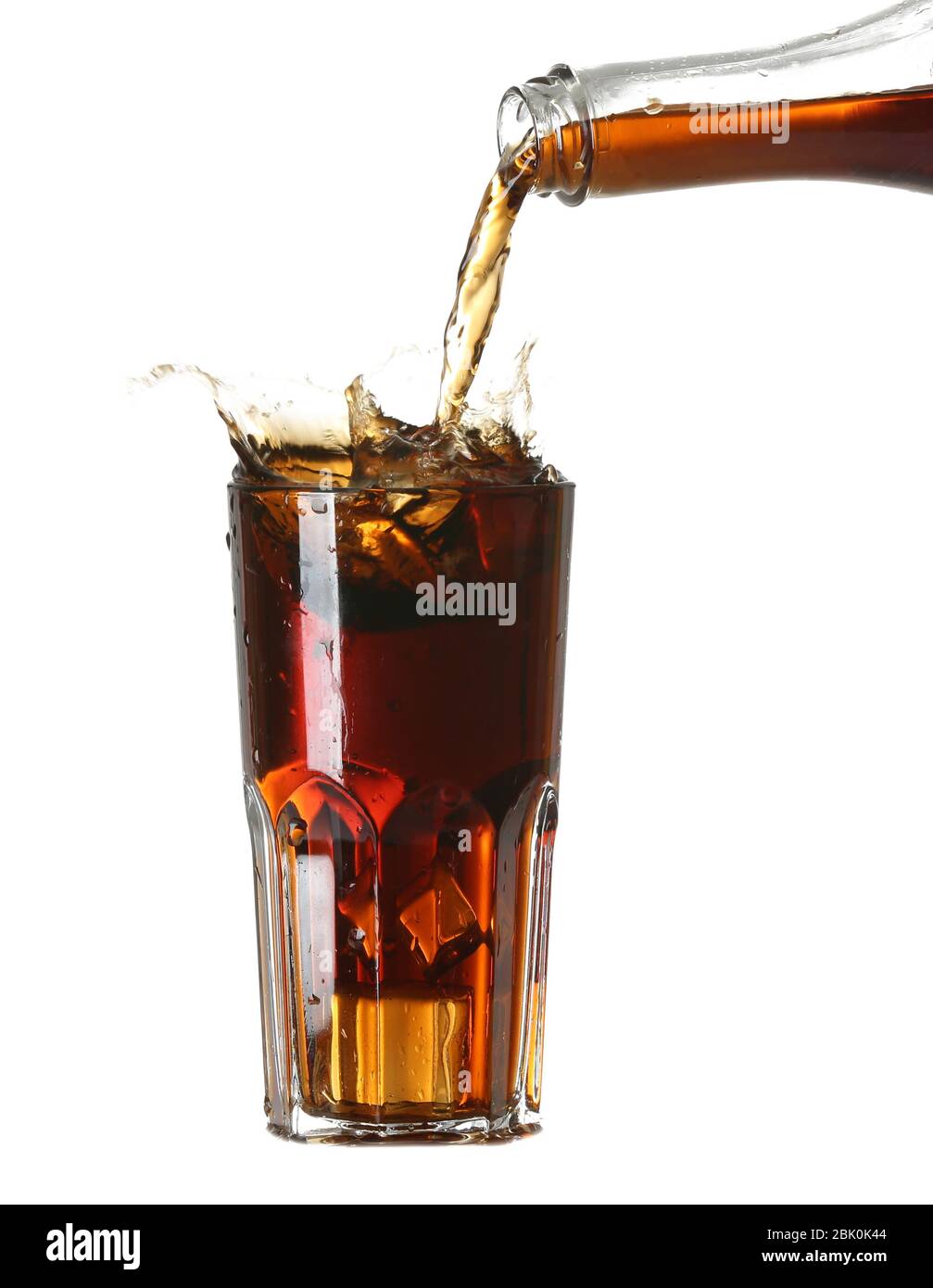 Pouring of cold cola into glass on white background Stock Photo - Alamy