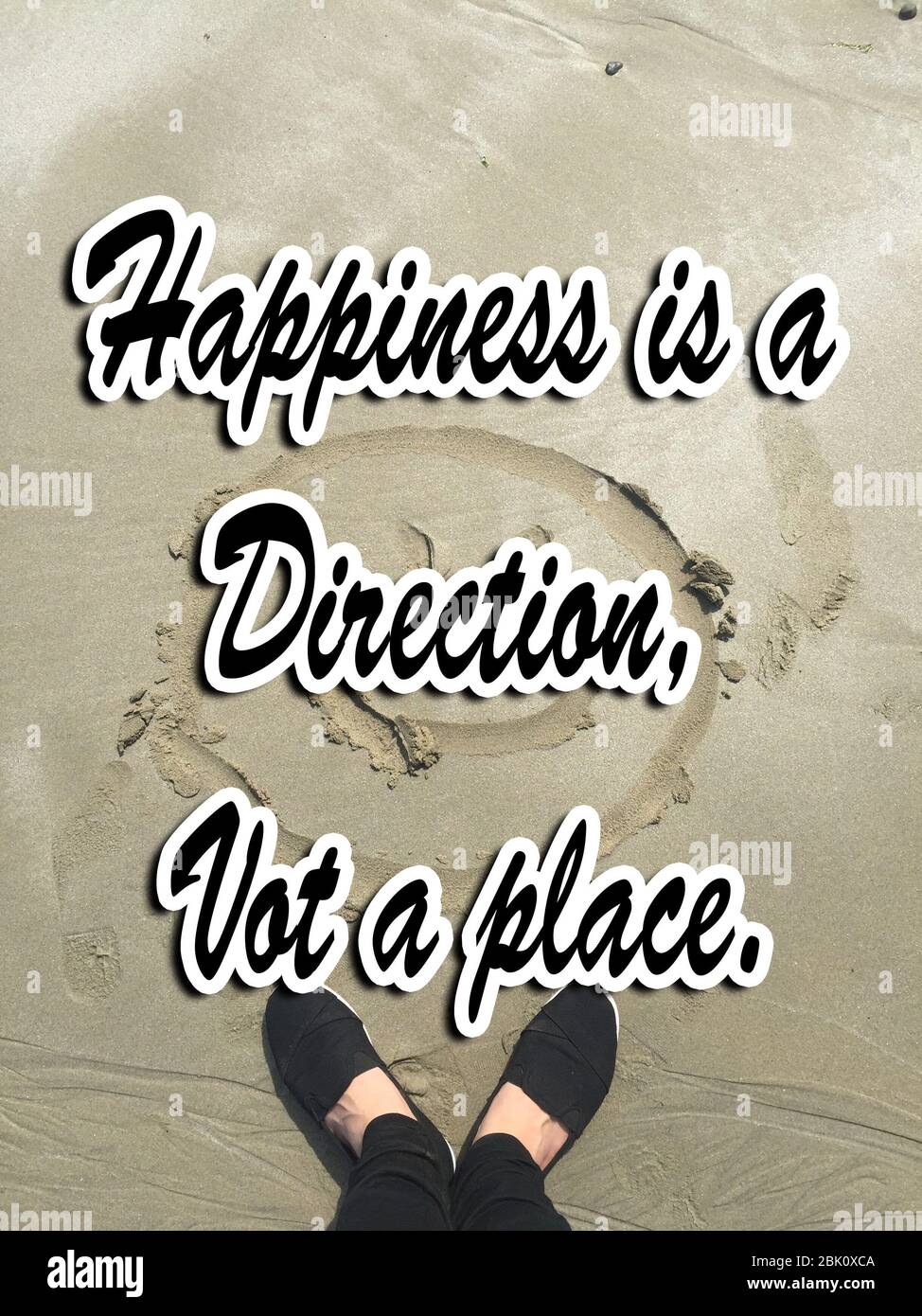 Happy think positive typography. Modern text quote. Hand-written slogan ...