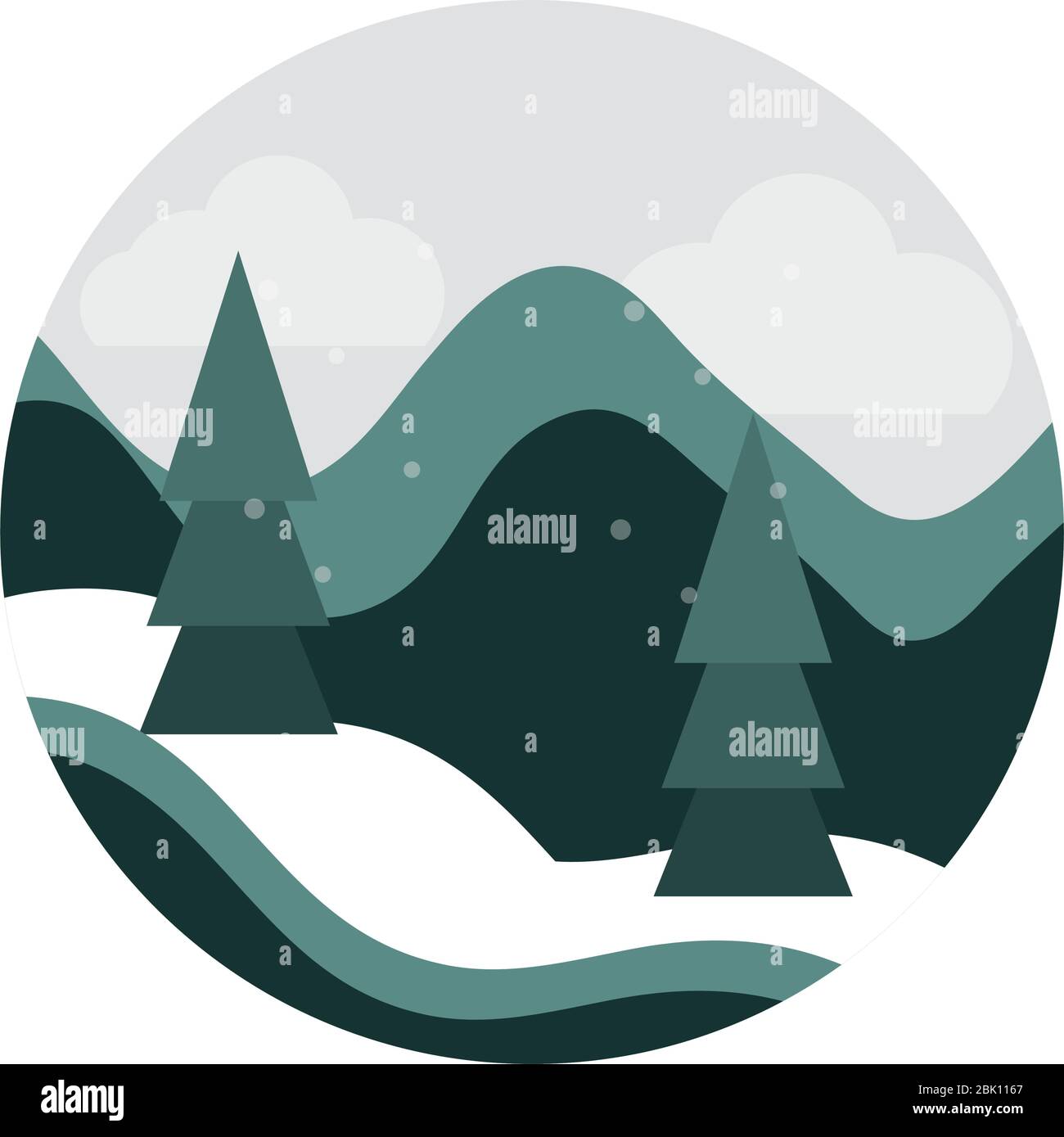 landscape nature falling snow pine trees hills winter vector ...