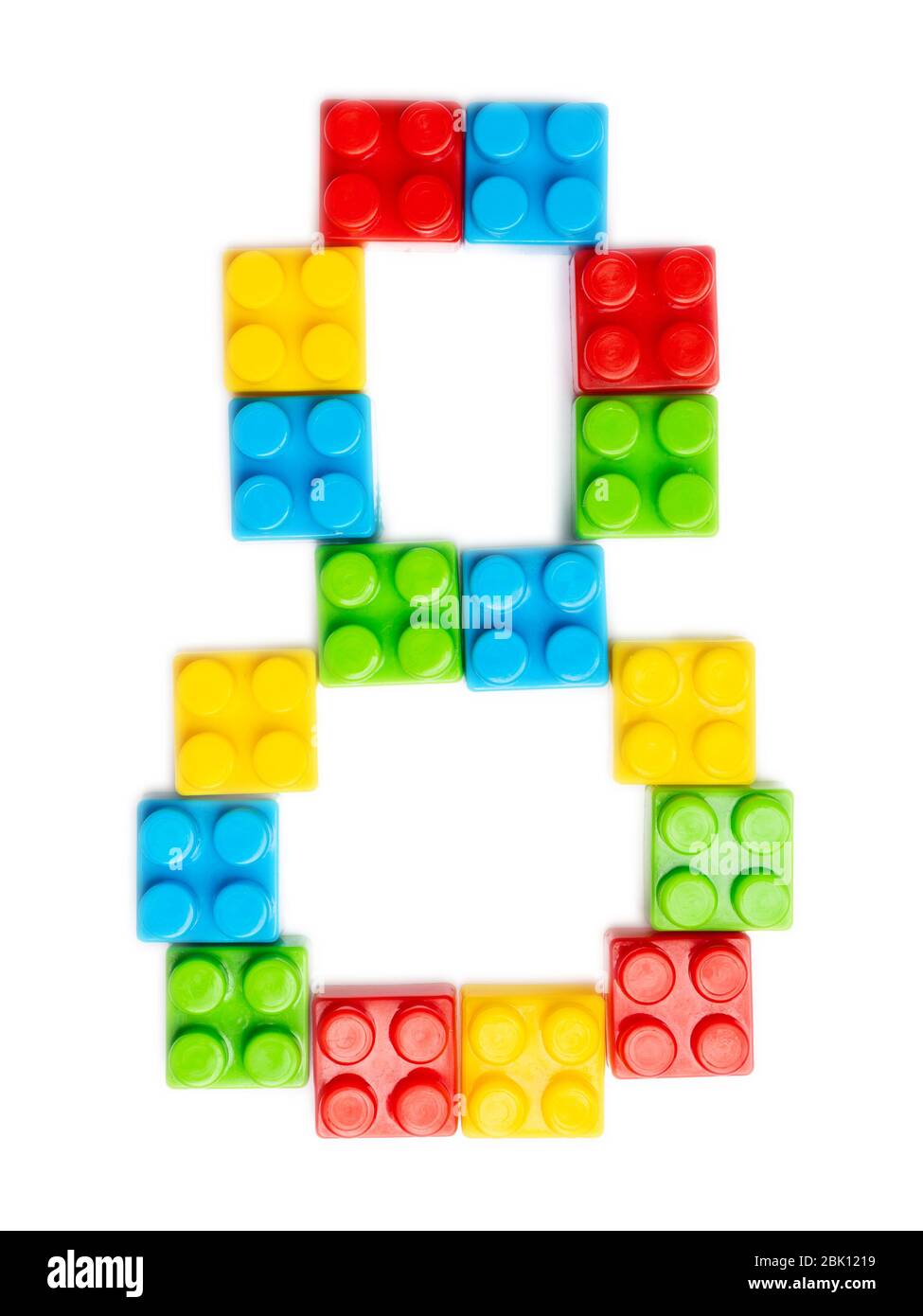 Arabic numeral "8" from multi-colored children's plastic constructor on ...