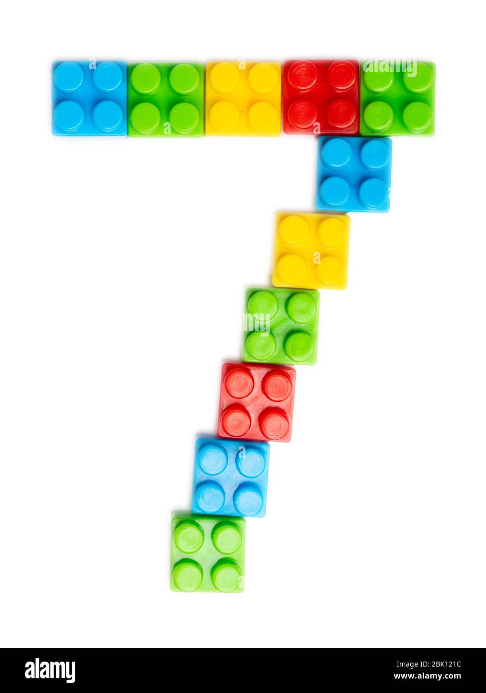 Arabic numeral "7" from multi-colored children's plastic constructor on ...