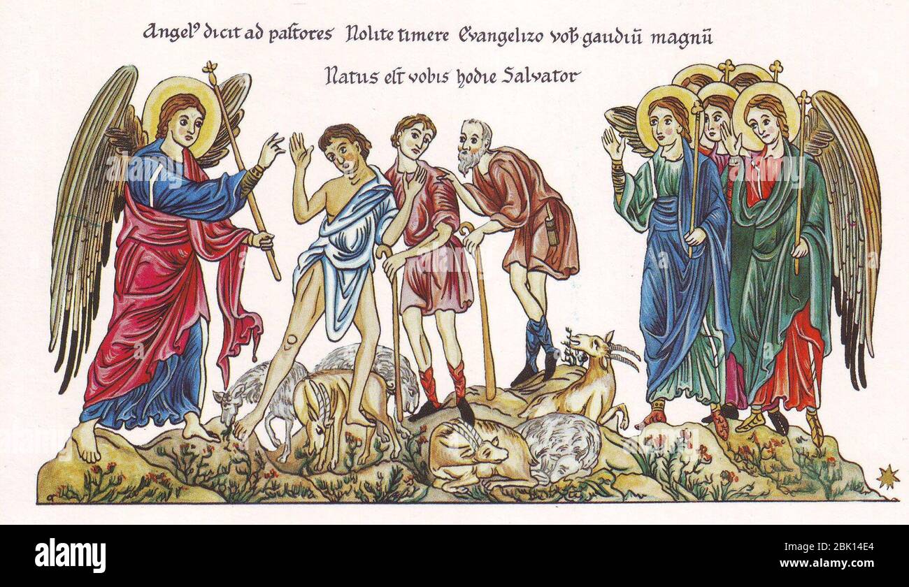 Hortus Deliciarum, Die Engel verkünden den Hirten die Geburt Christi Stock Photo - Alamy