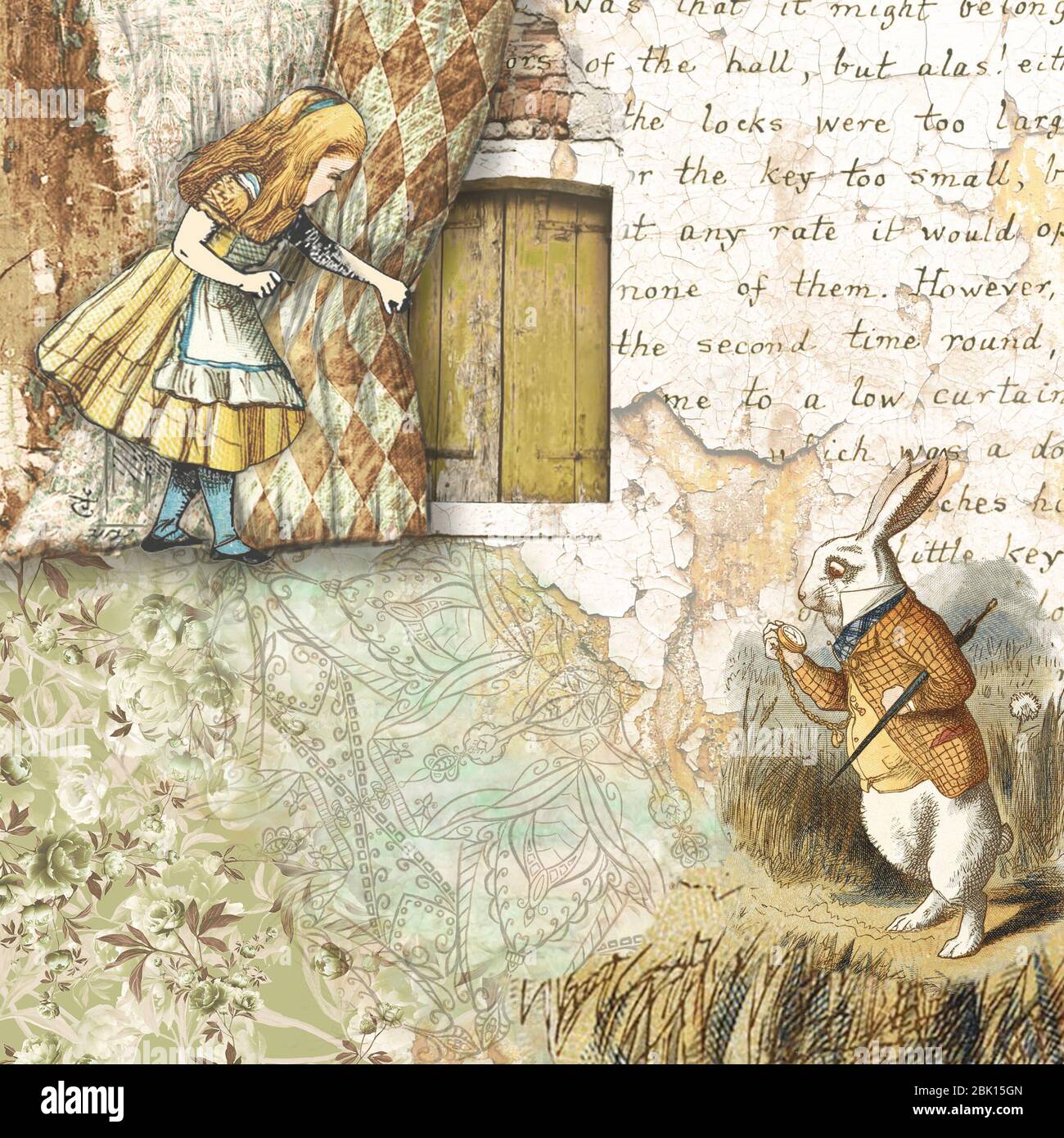 Alice in Wonderland collaged paper design Stock Photo - Alamy