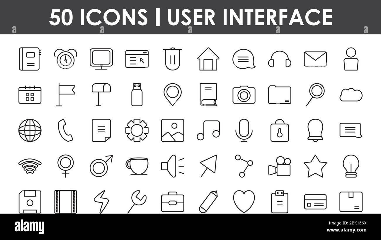icon set of user interface over white background, line style, vector ...