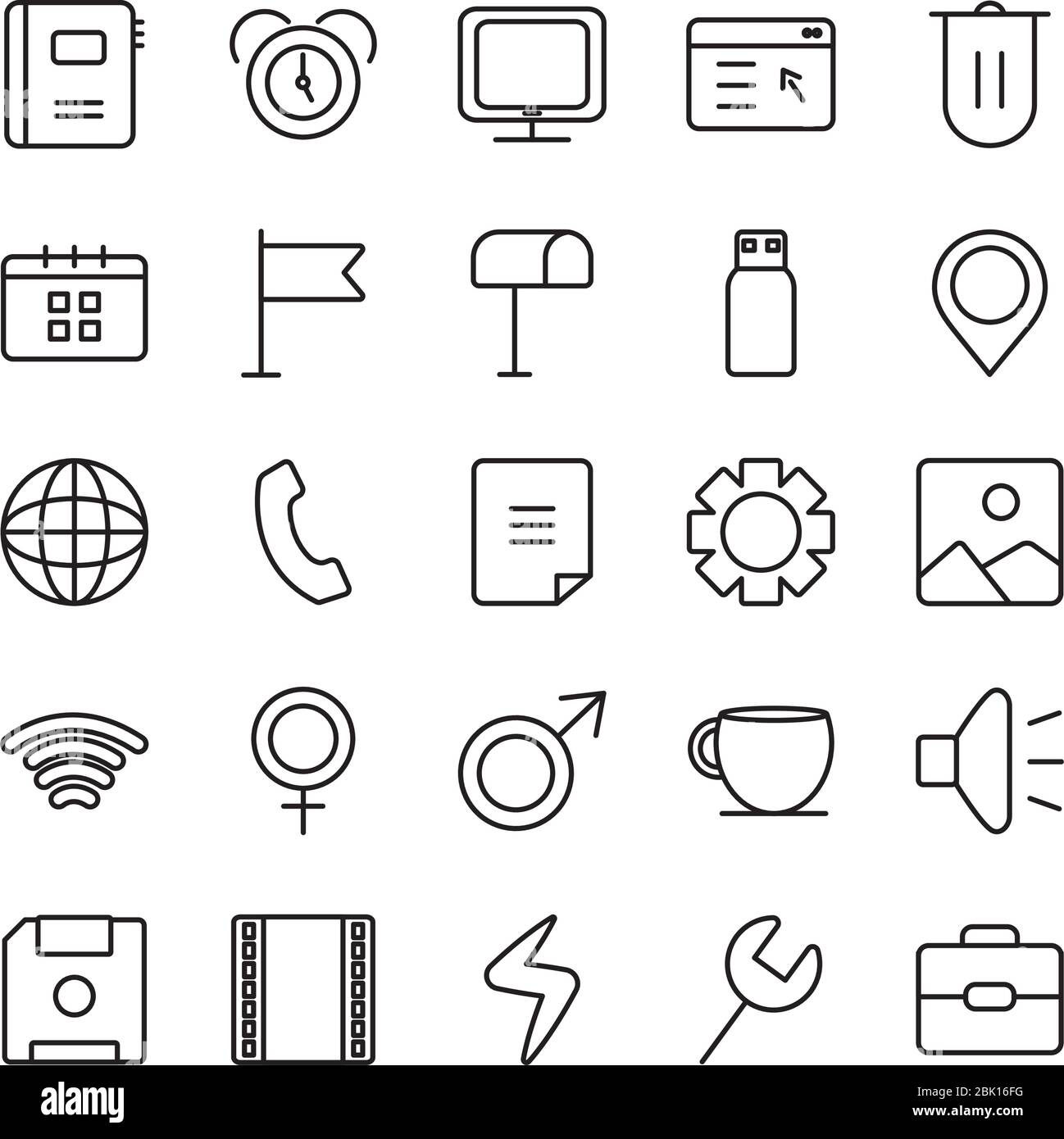 global sphere and user interface icon set over white background, line ...