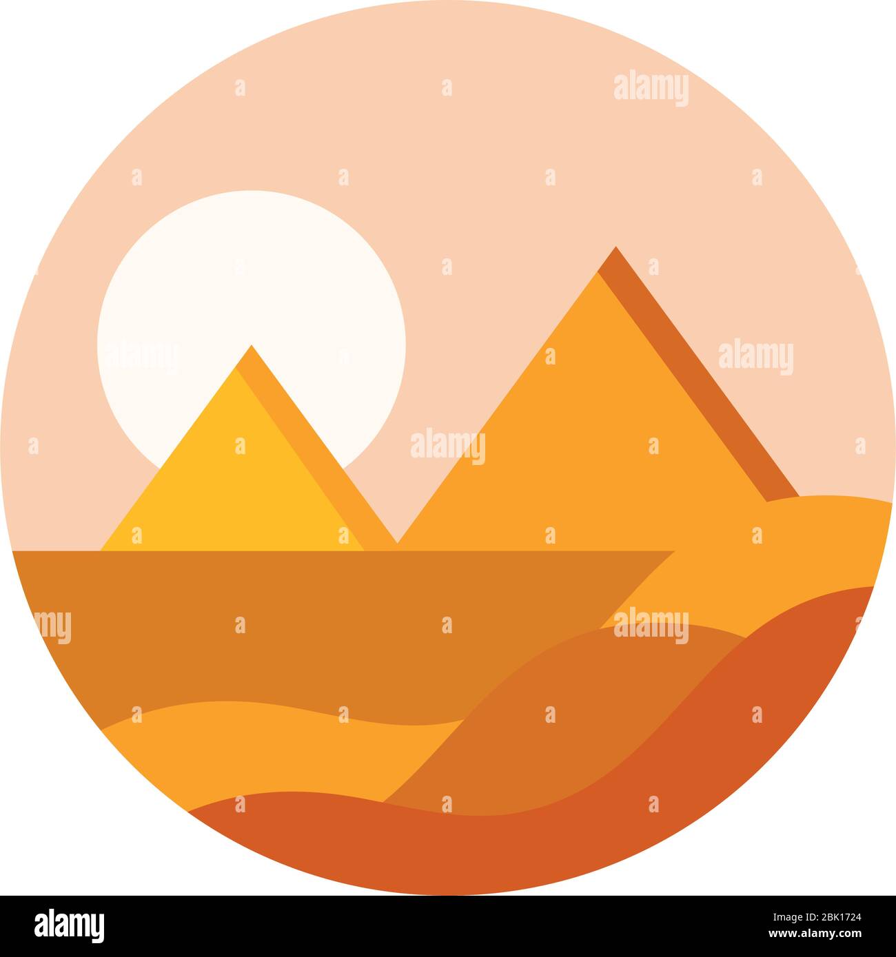 landscape nature desert pyramids and sun vector illustration flat style ...