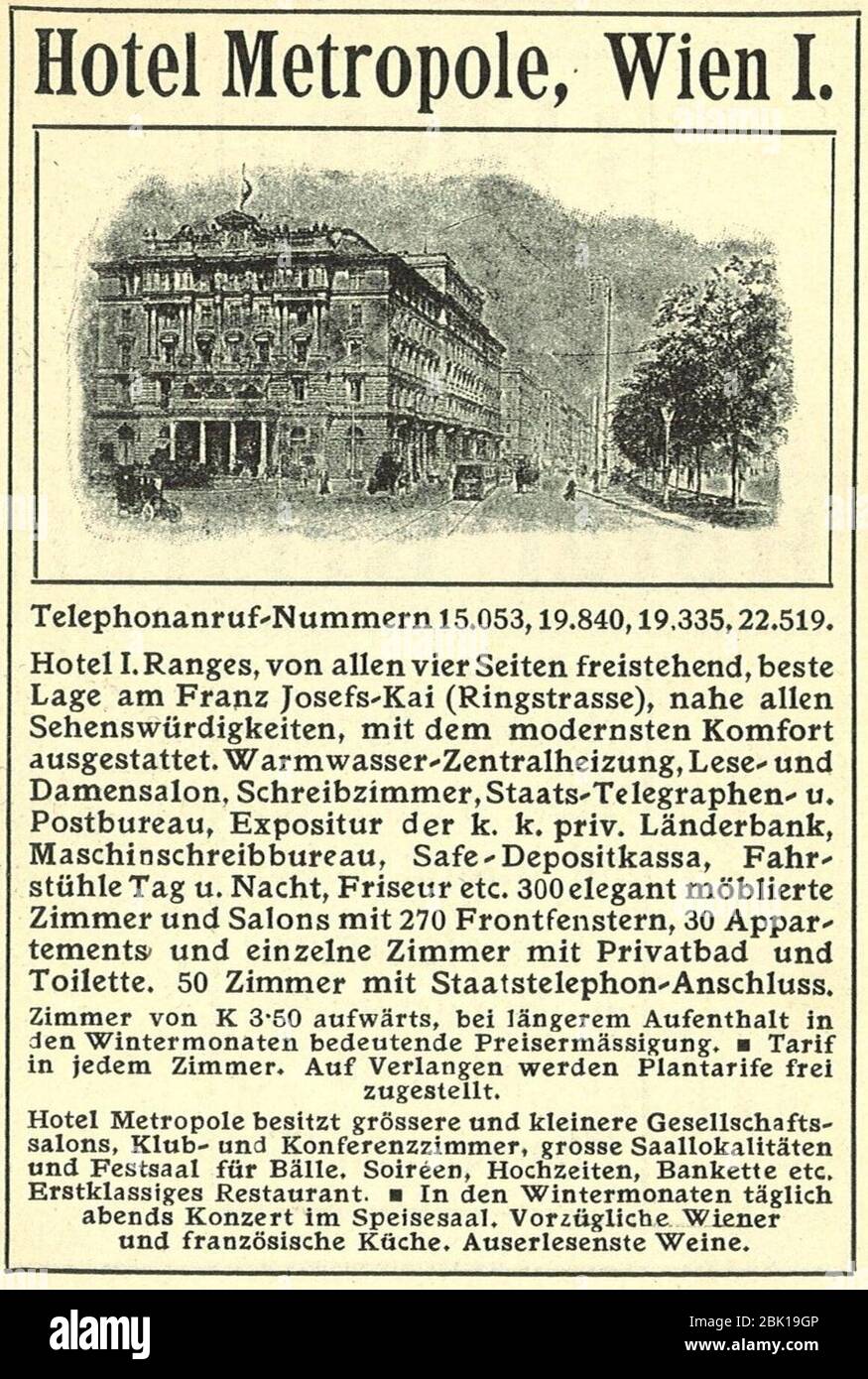 Hotel-Metropole Vienna 1912 Stock Photo - Alamy