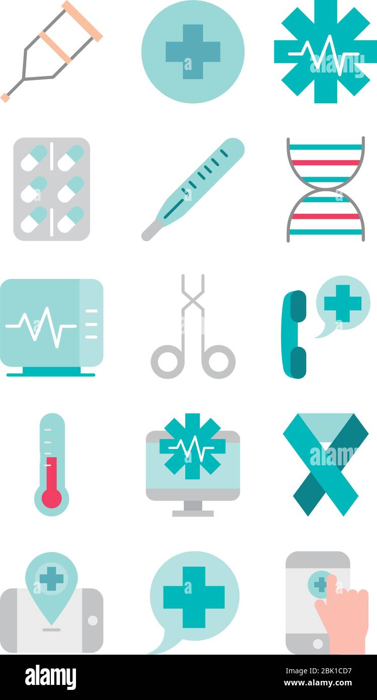 medical health care equipment assistance support icons set vector ...