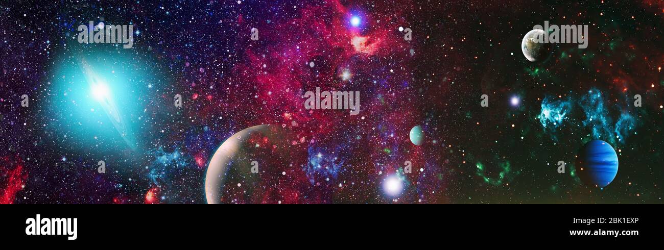Panoramic looking into deep space. Dark night sky full of stars. The ...