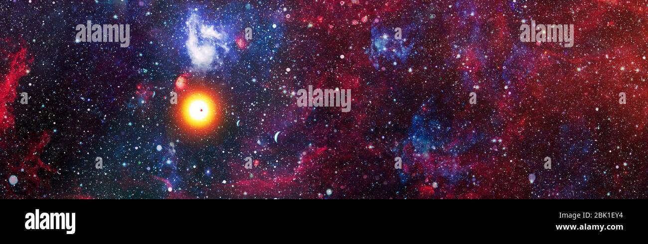 Panoramic looking into deep space. Dark night sky full of stars. The ...
