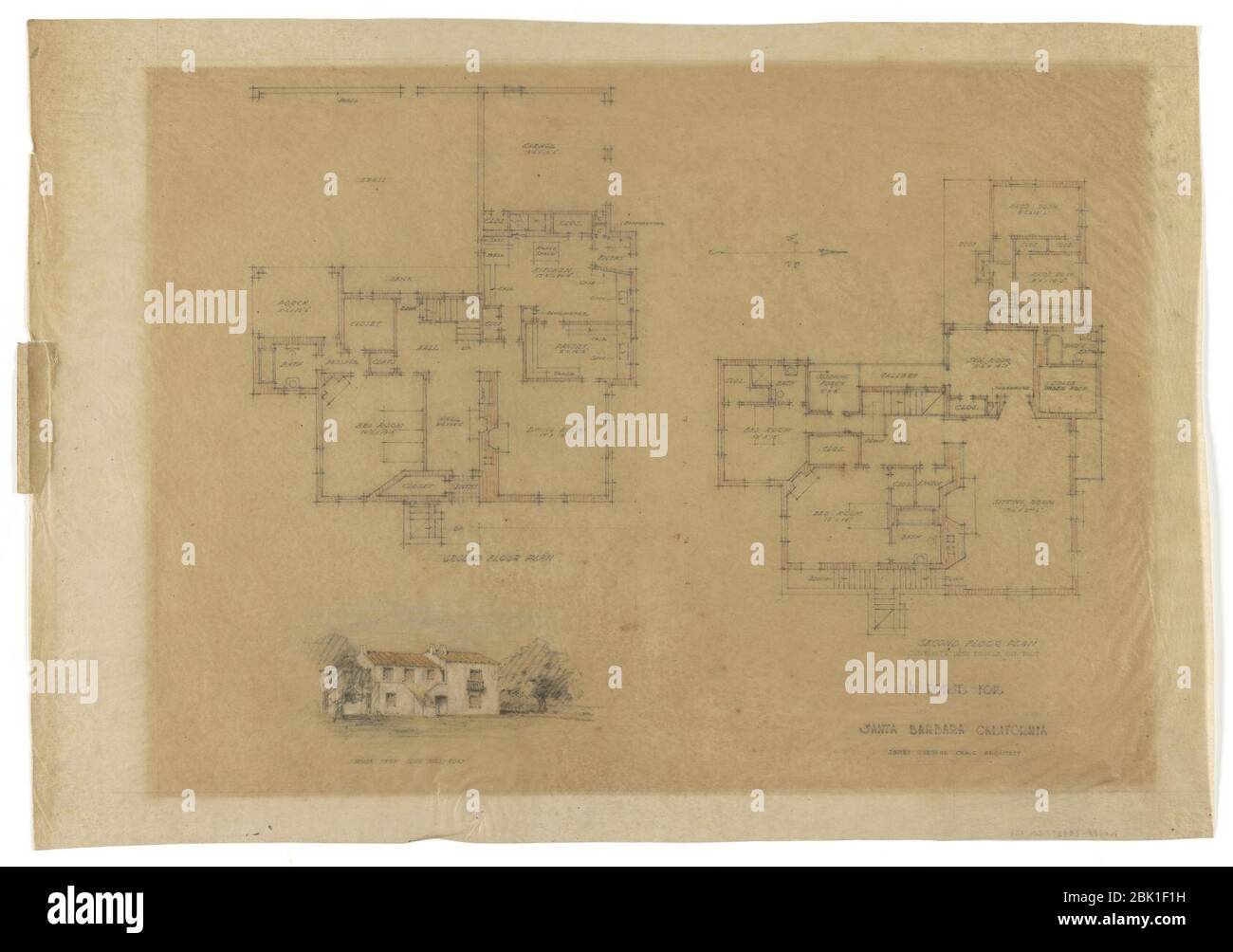 House (Santa Barbara, California). Ground floor plan, second floor plan ...