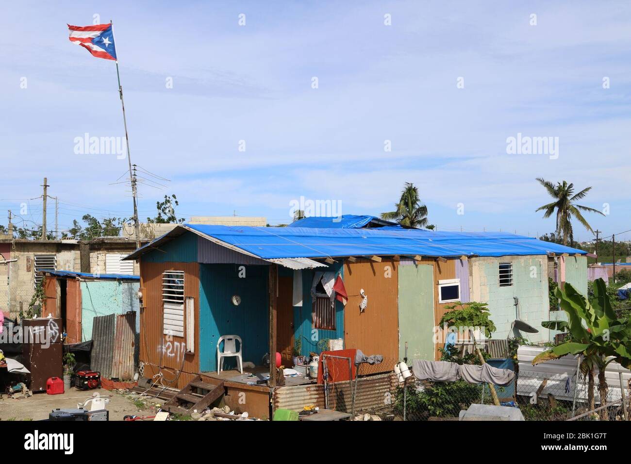 House with blue tarp after Hurricane Maria in Dorado, Puerto Rico Stock ...