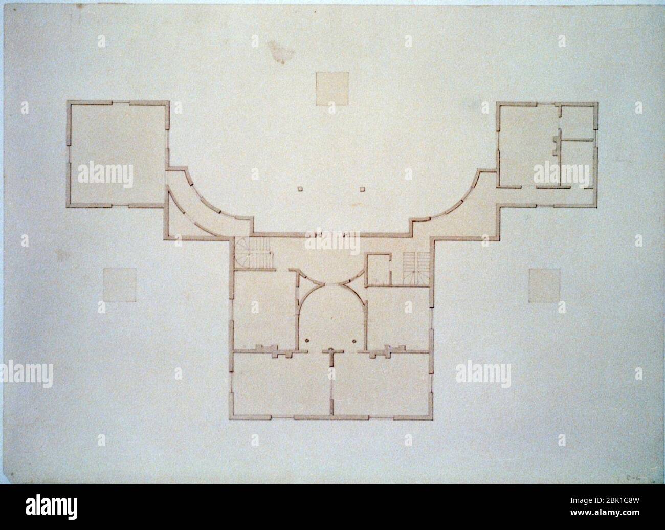House with two advance wings and curved hyphens. Floor plan Stock Photo ...