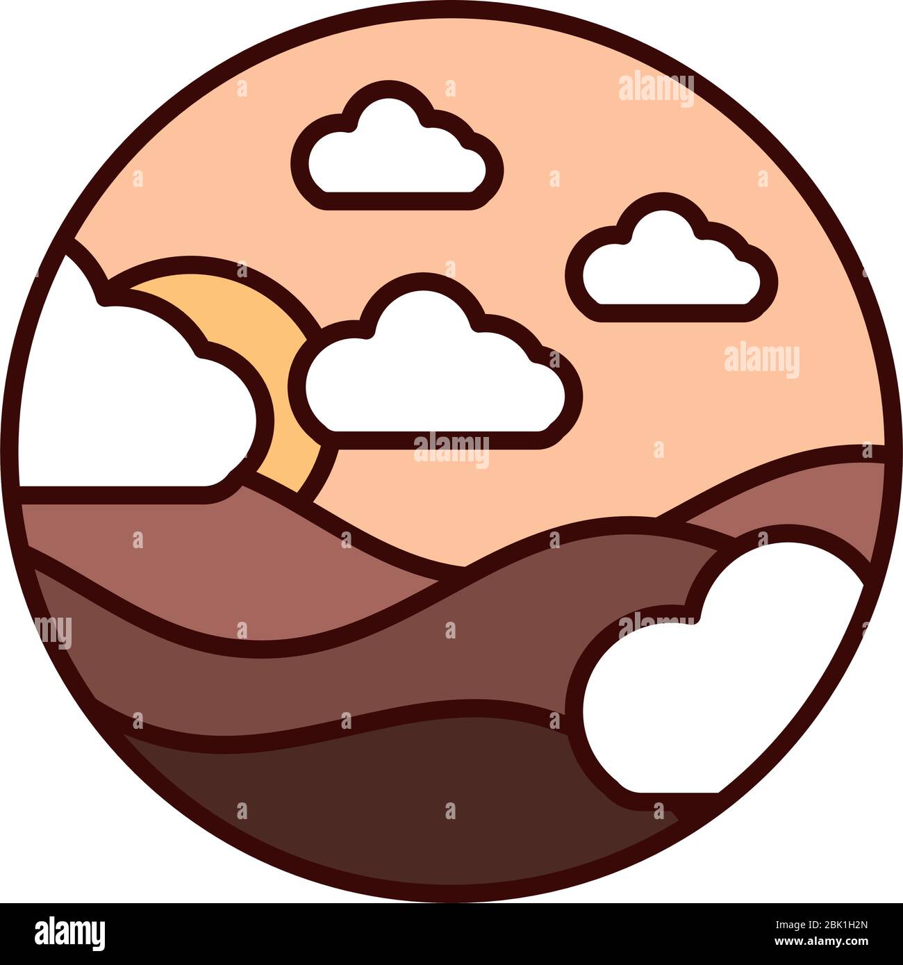 landscape nature sun sand dunes sky vector illustration line and fill ...