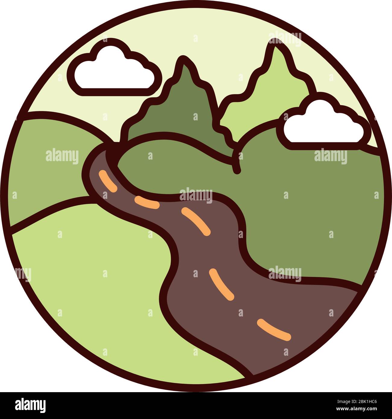 landscape nature valley road mountains vector illustration line and ...
