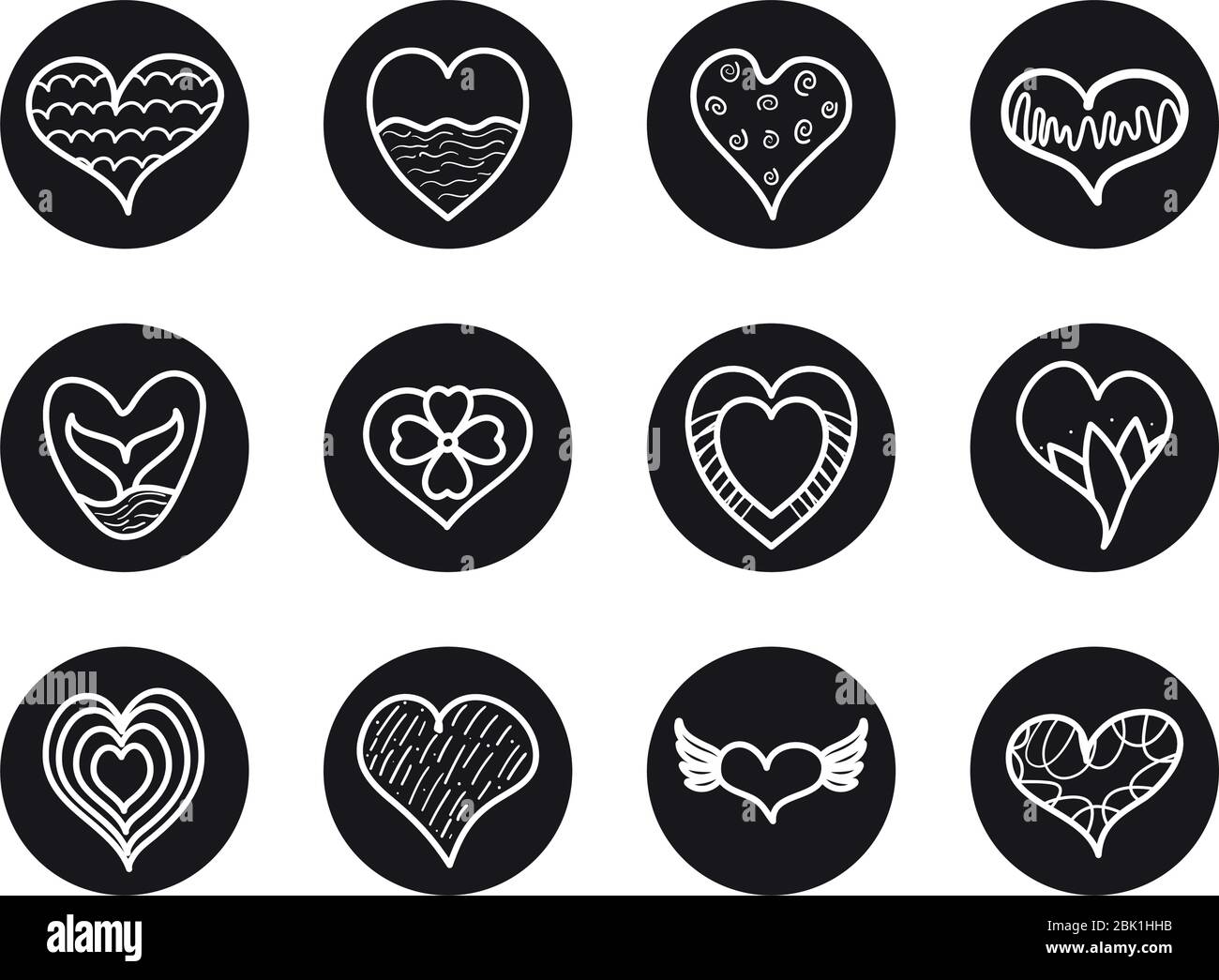 cute hearts icon set over white background, line block style, vector ...