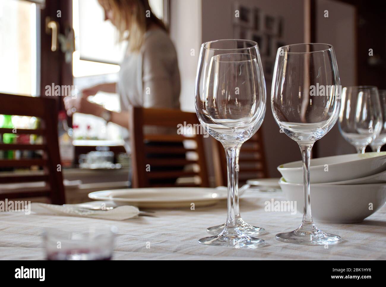 Table at home prepared for dinner Stock Photo - Alamy