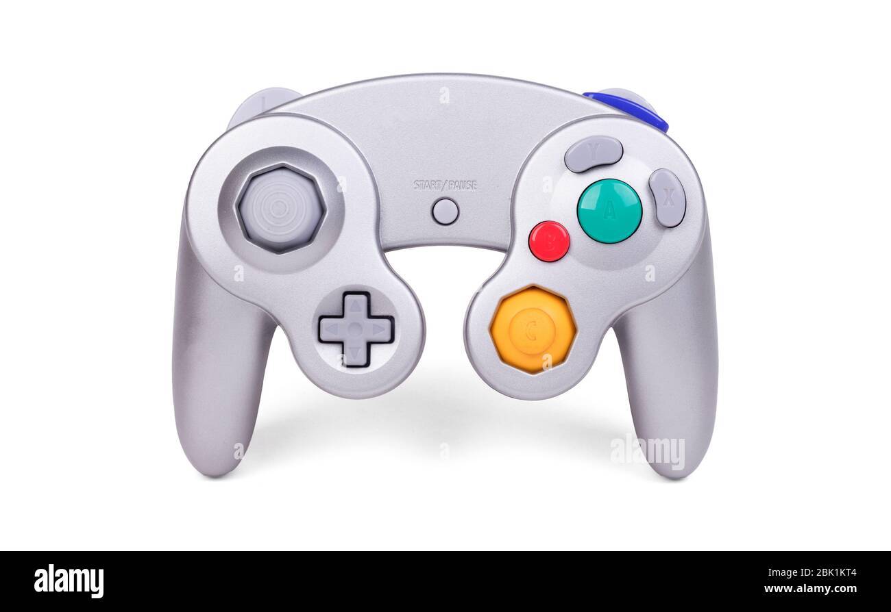 Grey wireless video game joystick console controller, isolated on white ...