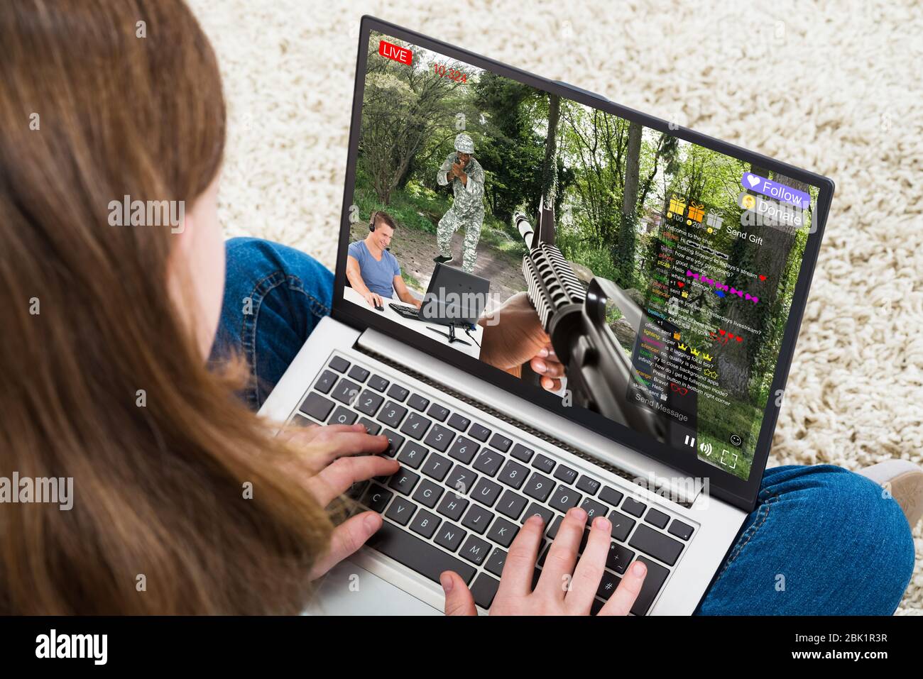Kid Watching Live Game Streaming Session On Laptop Computer Stock Photo ...