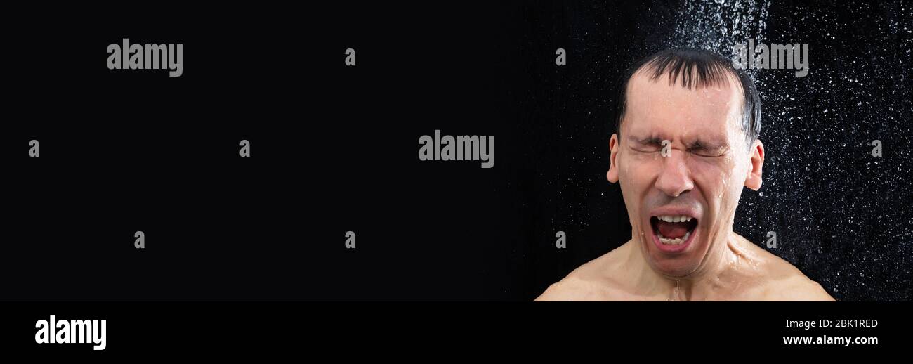 Cold Water Shower. Person Screaming In Wet Bathroom Stock Photo - Alamy