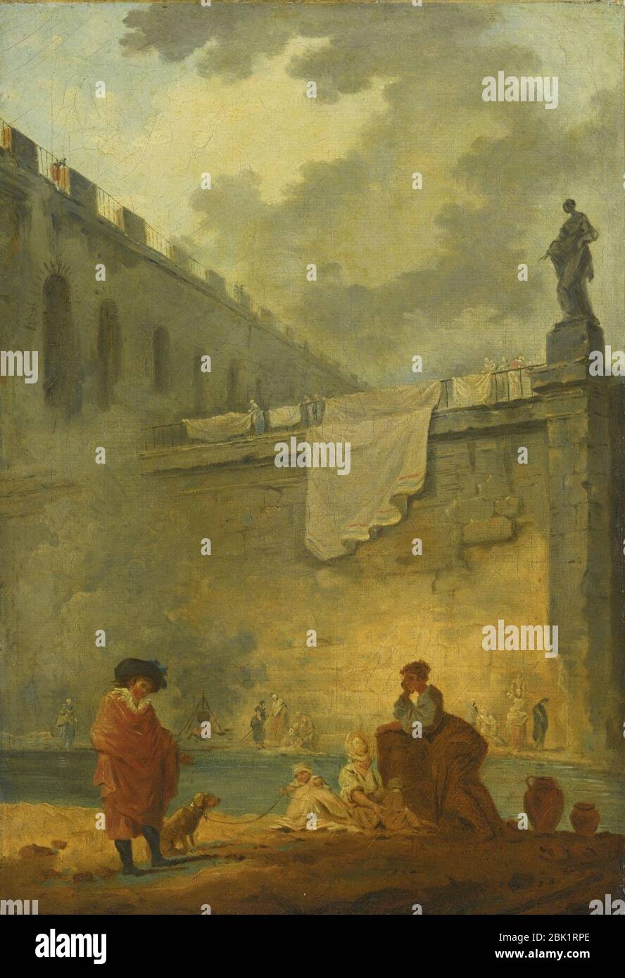 HUBERT ROBERT PARIS 1733 - 1808 FIGURES AT THE WATERSIDE Stock Photo ...