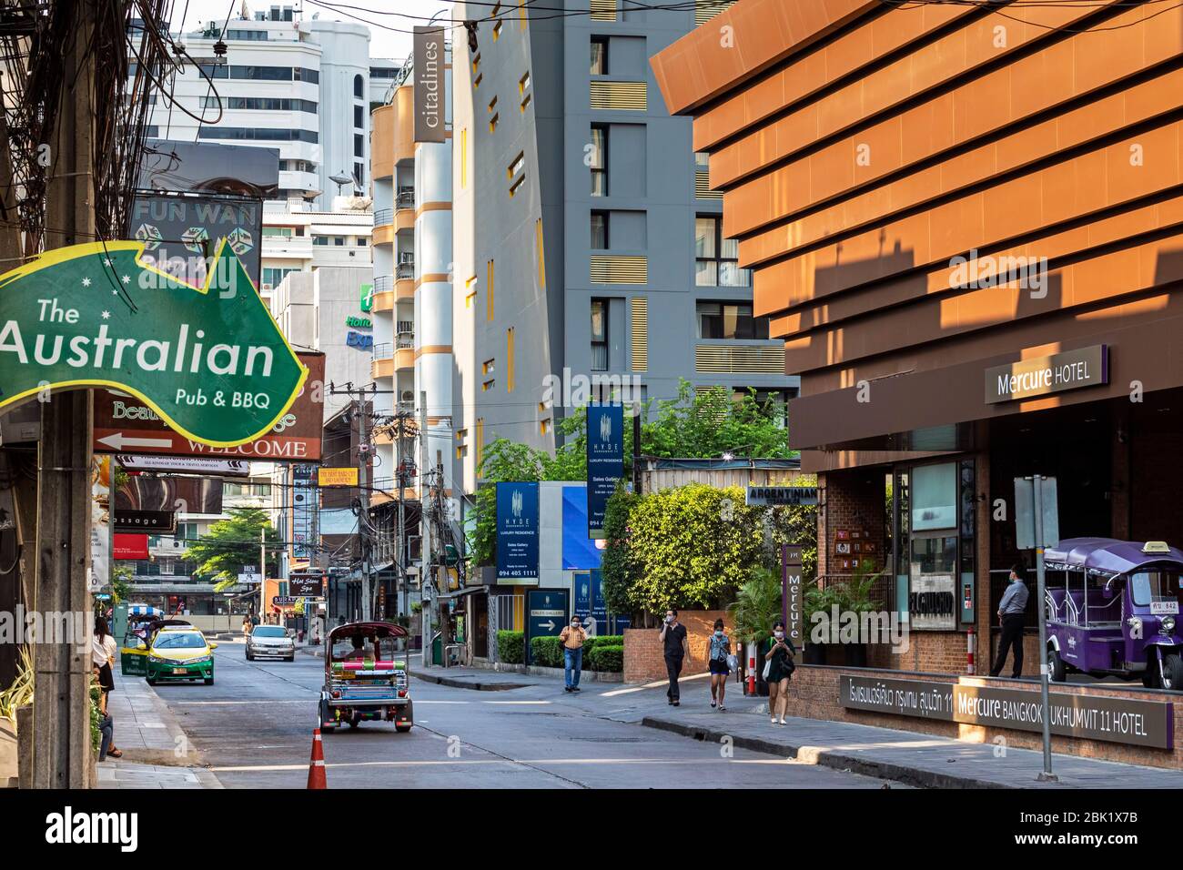 Almost empty street, Sukhumvit Soi 11, during Covid 19 pandemic, Bangkok, Thailand Stock Photo ...