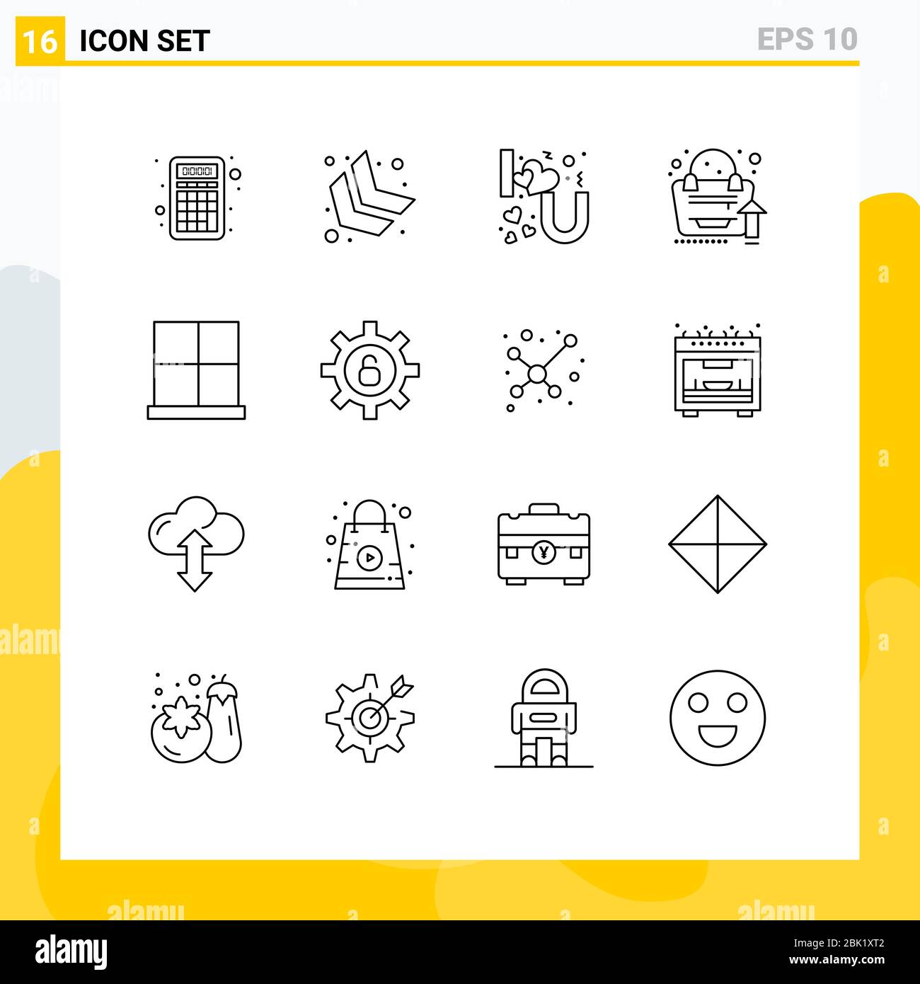 Pictogram Set of 16 Simple Outlines of gate, buildings, i, growth ...
