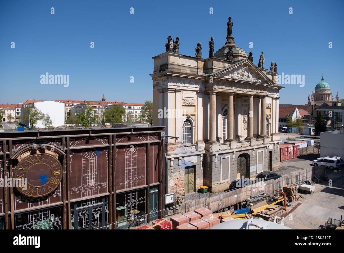 Potsdam, Germany. 23rd Apr, 2020. Behind the plinth of the Garrison ...
