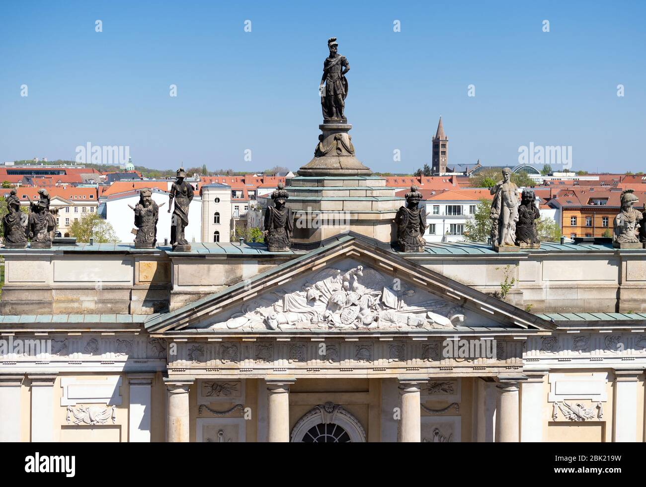 Potsdam, Germany. 23rd Apr, 2020. Behind the plinth of the Garrison ...