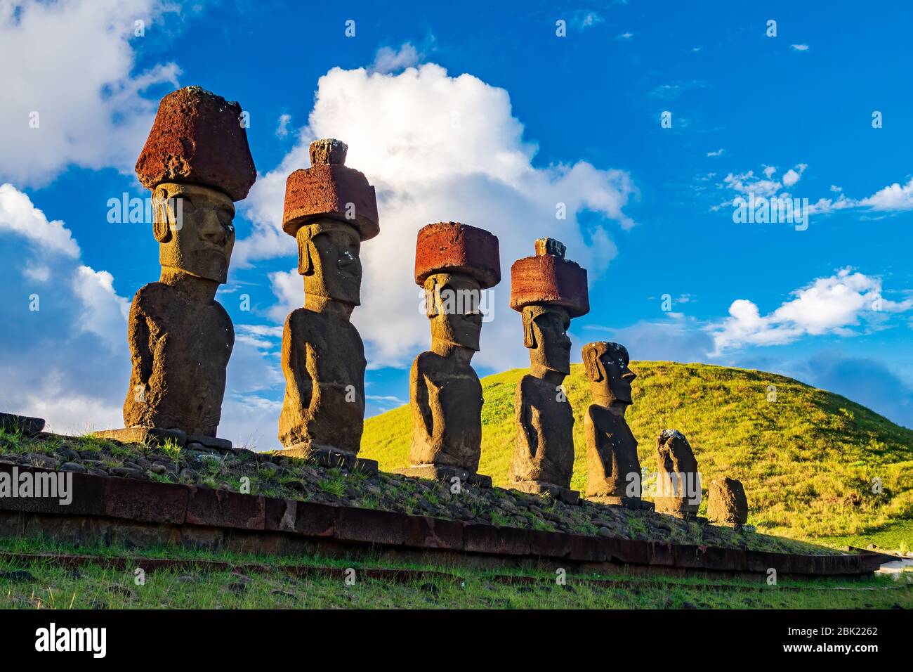 Ahu Nau Nau moai platform in Rapa Nui bottom view Stock Photo - Alamy