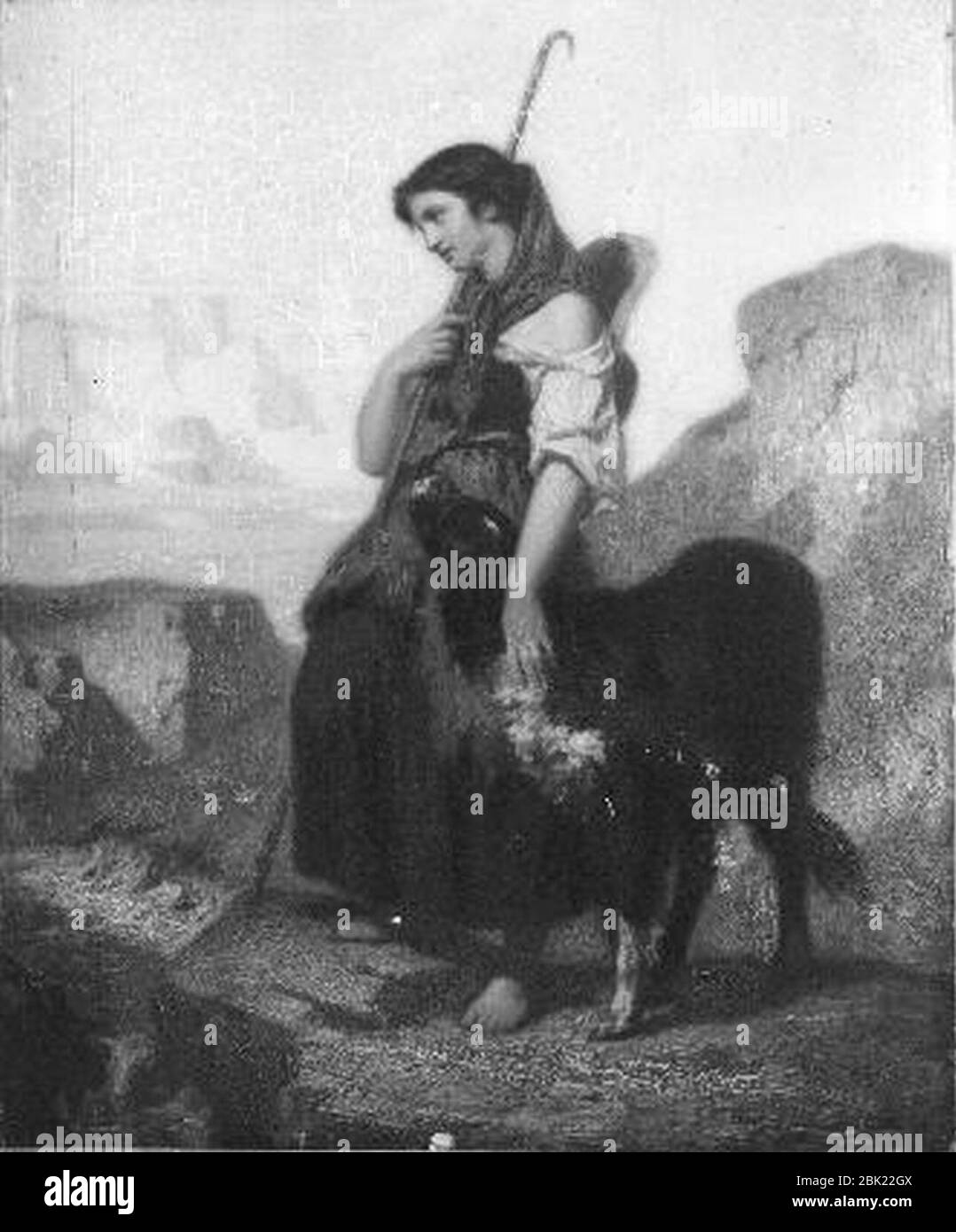 Hugues Merle - Herderin met hond in de Alpen Stock Photo - Alamy