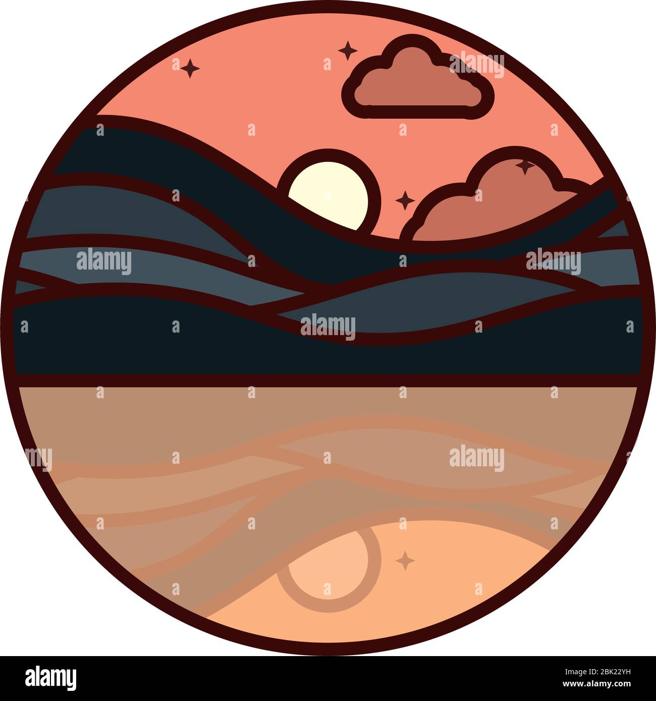 landscape nature sunset hills river reflection scene vector ...