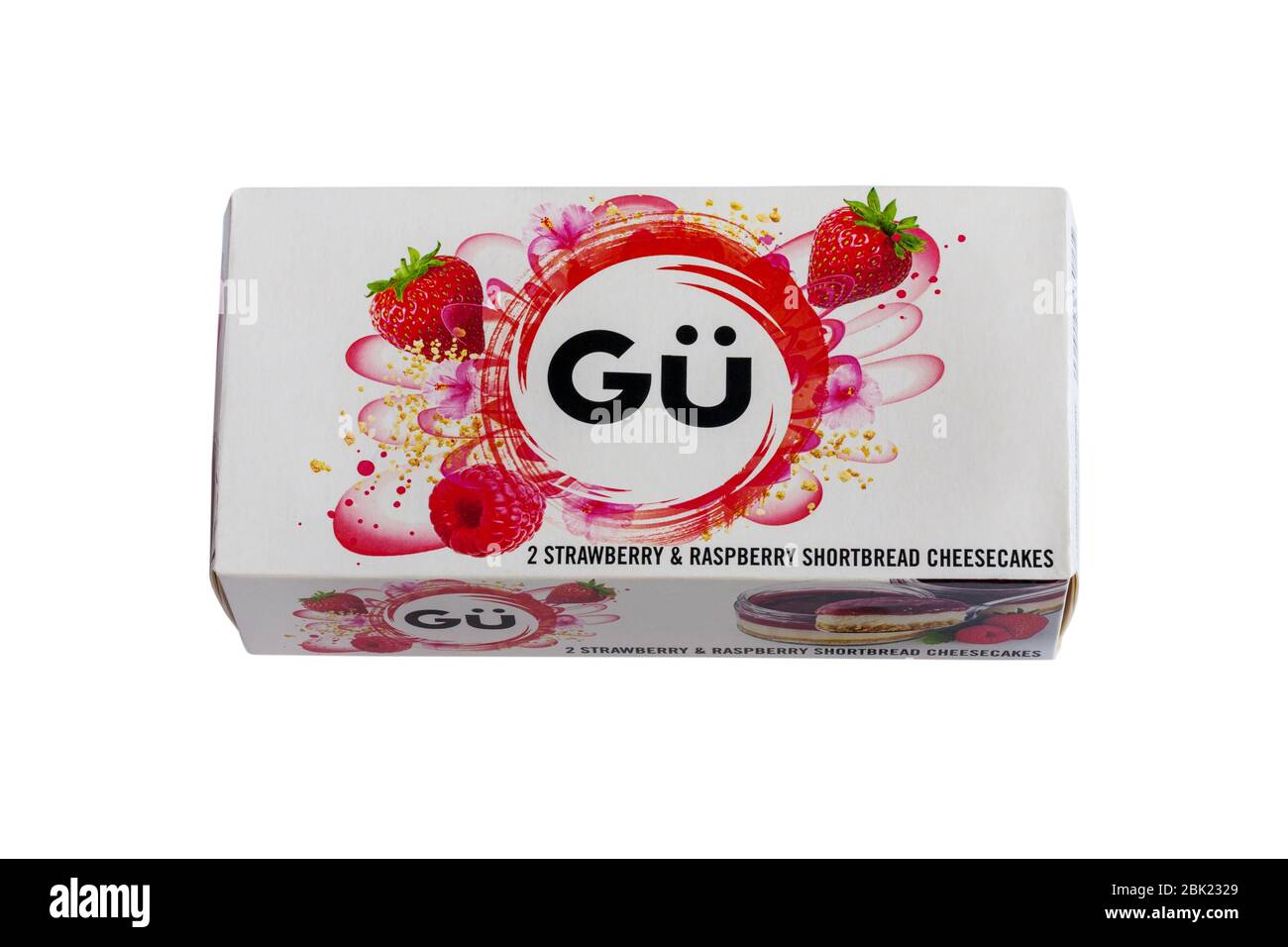 Gu strawberry & raspberry shortbread cheesecakes in box isolated on ...