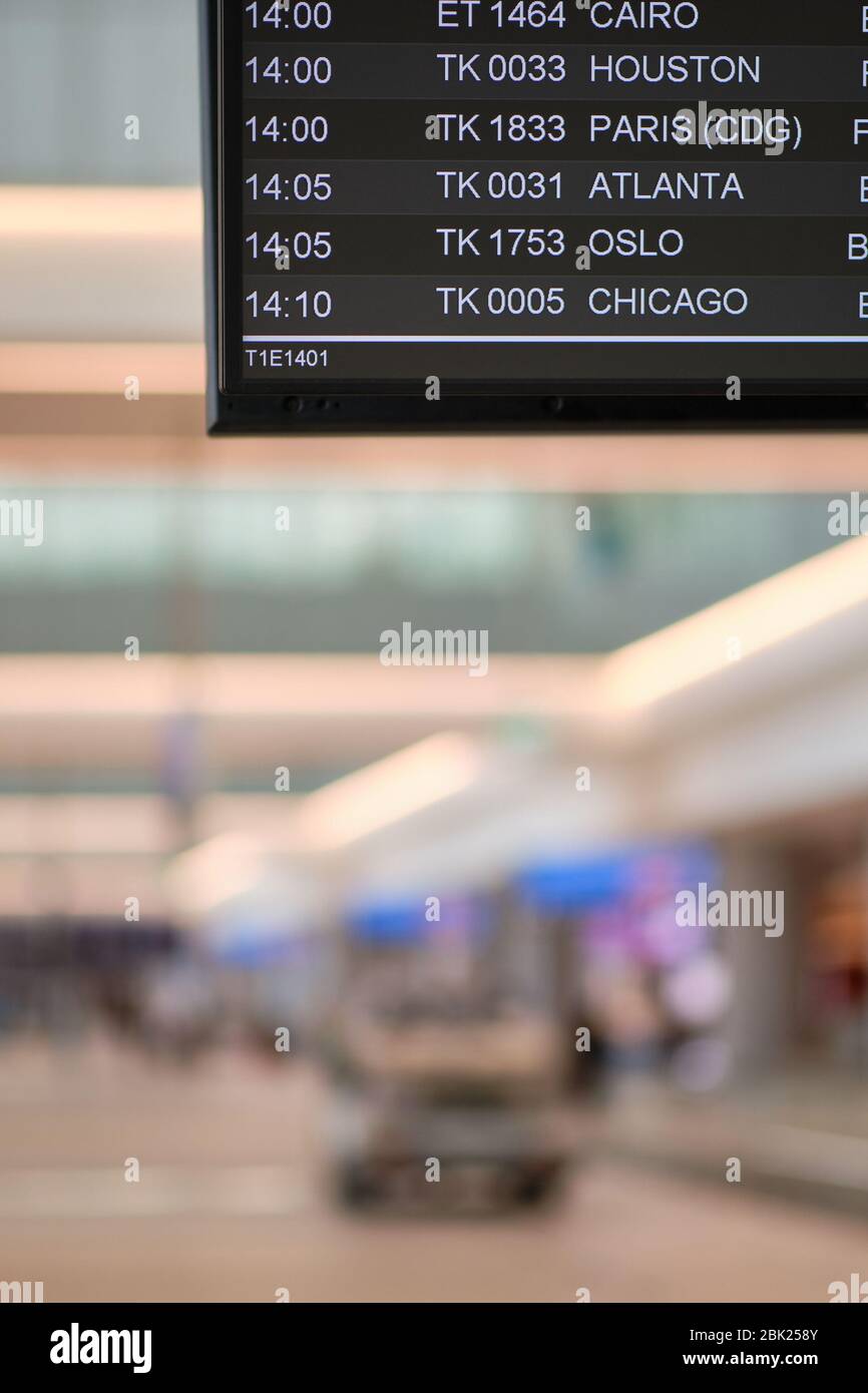 Istanbul / Turkey - September 14, 2019: Flight information display ...