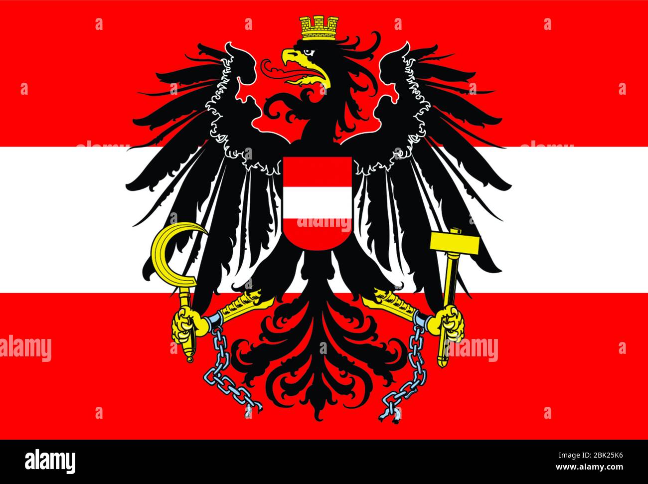 Austria flag. National flag design with eagle emblem. Red and white ...
