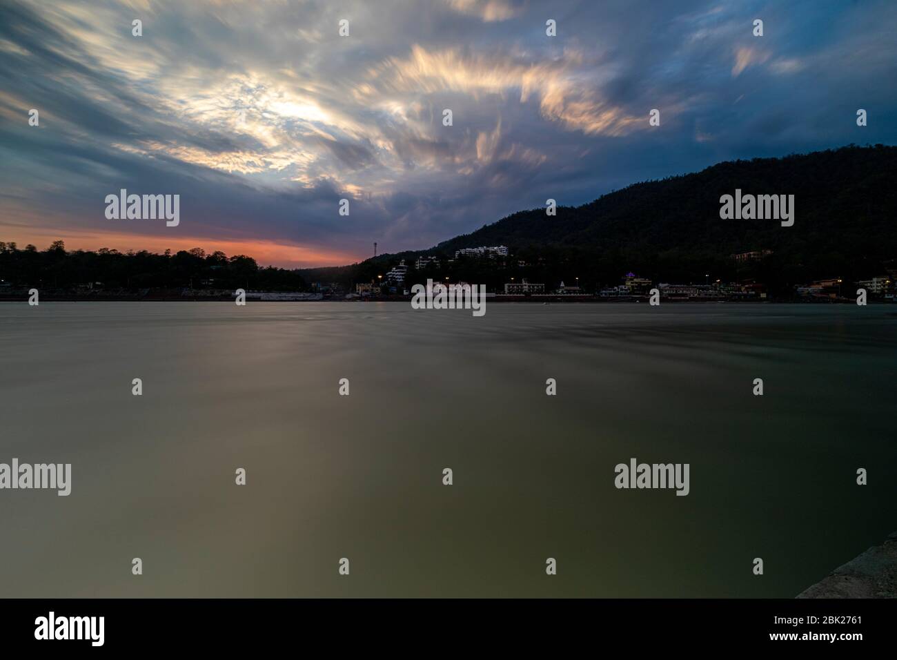 Long exposure view of a beautiful sunset on the river Ganges in ...