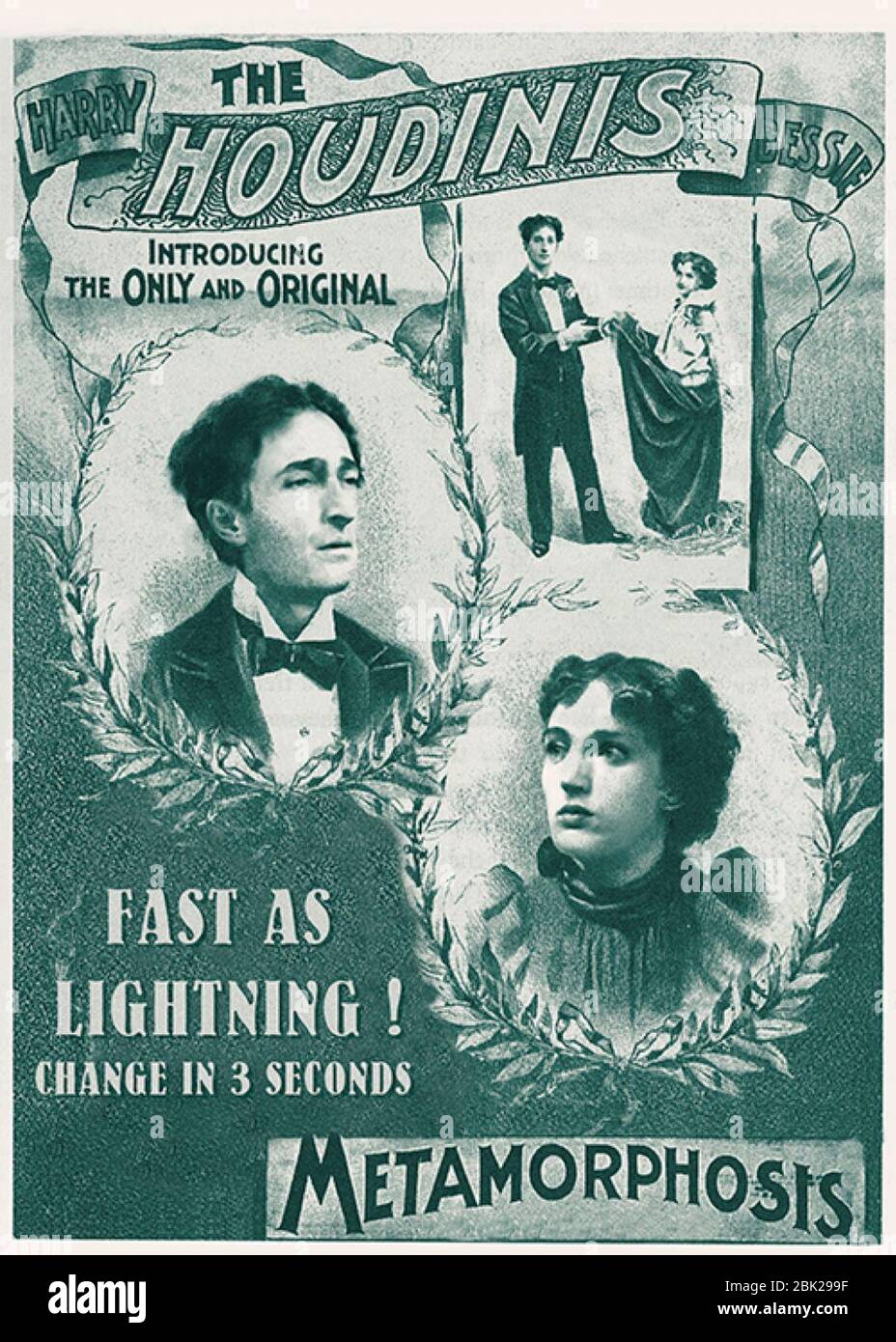 Vintage poster showing famous magician Houdini Stock Photo - Alamy