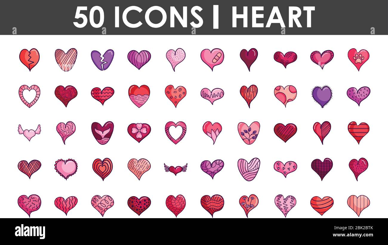hearts icon set over white background, line color style, vector ...