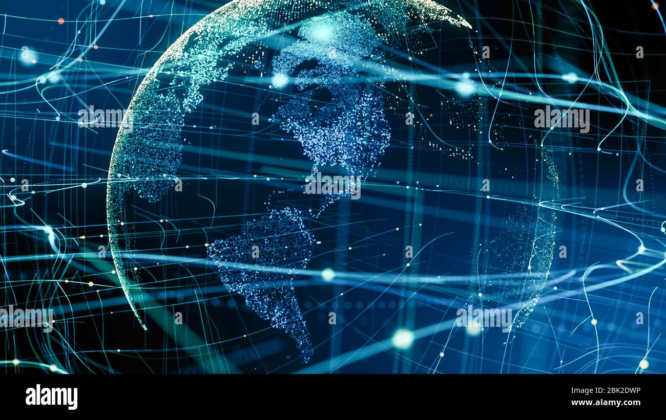 Digital data globe technology.Abstract planet network connection Stock ...