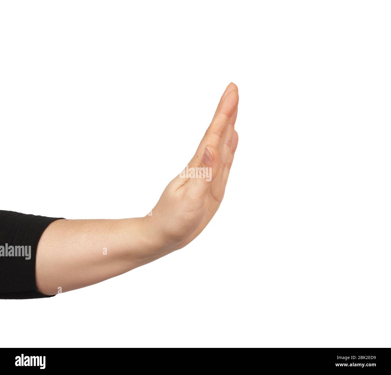 hand shows stop gesture on a white background, close up Stock Photo - Alamy