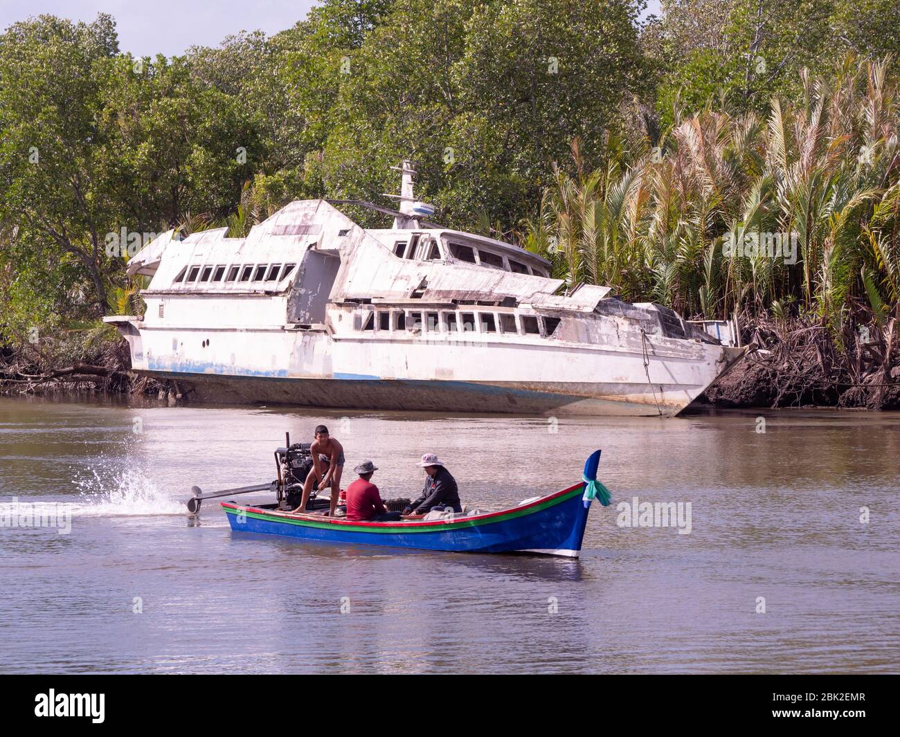 Small long tail passenger vessel on Mak Bang, Satun City, Satun in the ...