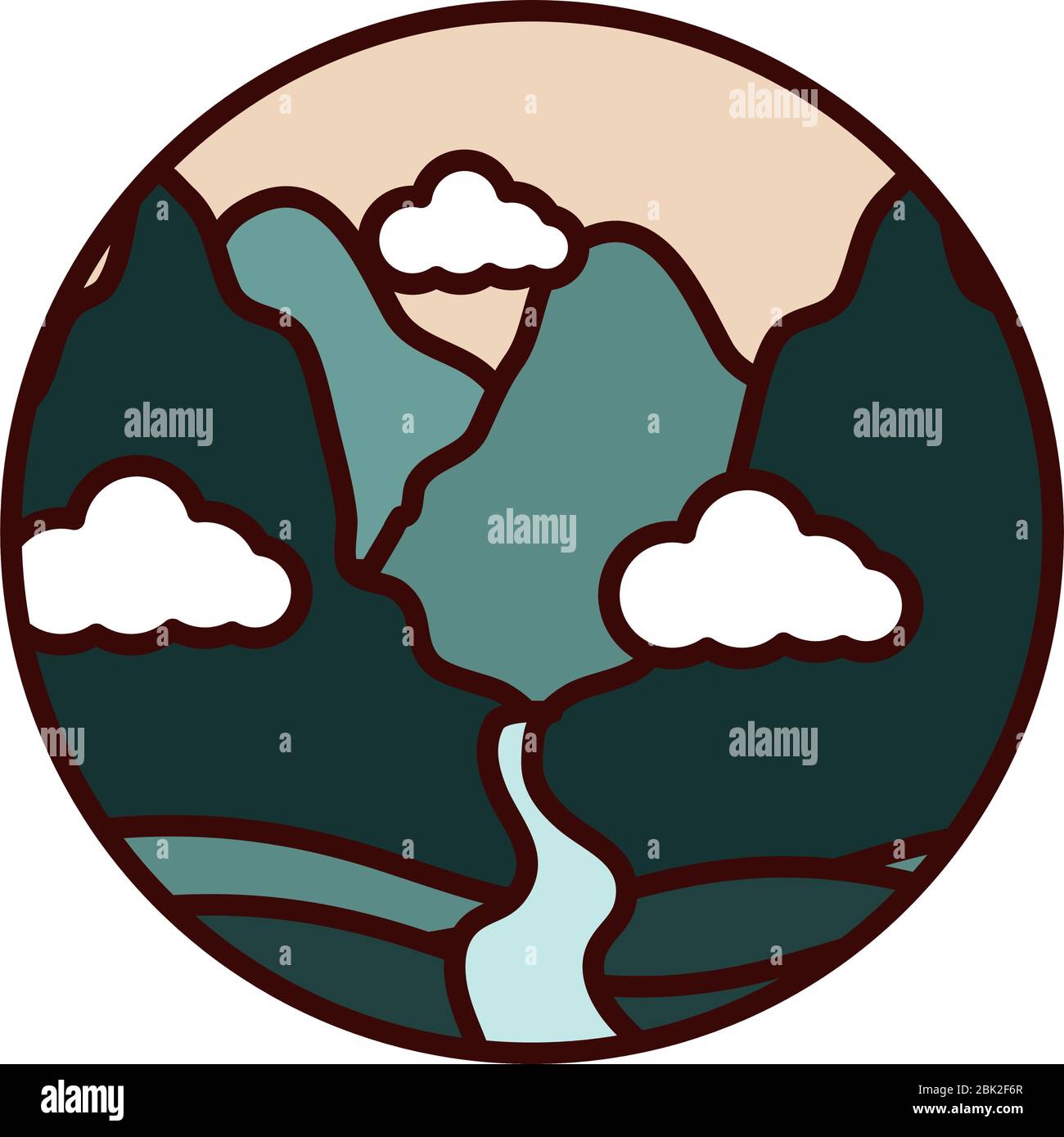 landscape nature mountains and river valley vector illustration line ...