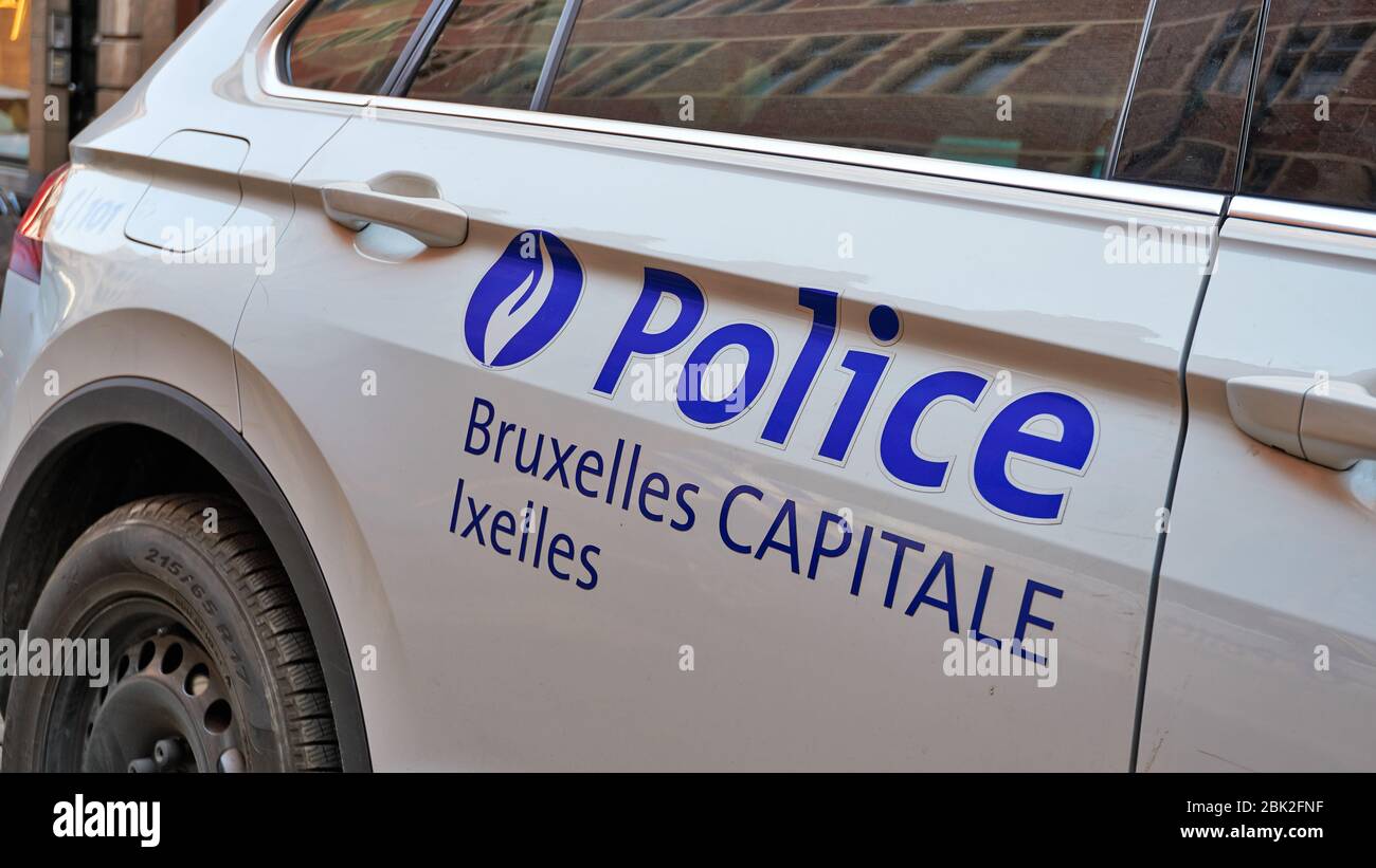 Brussels, Belgium - April 26, 2020: Detail of the side of a Brussels ...