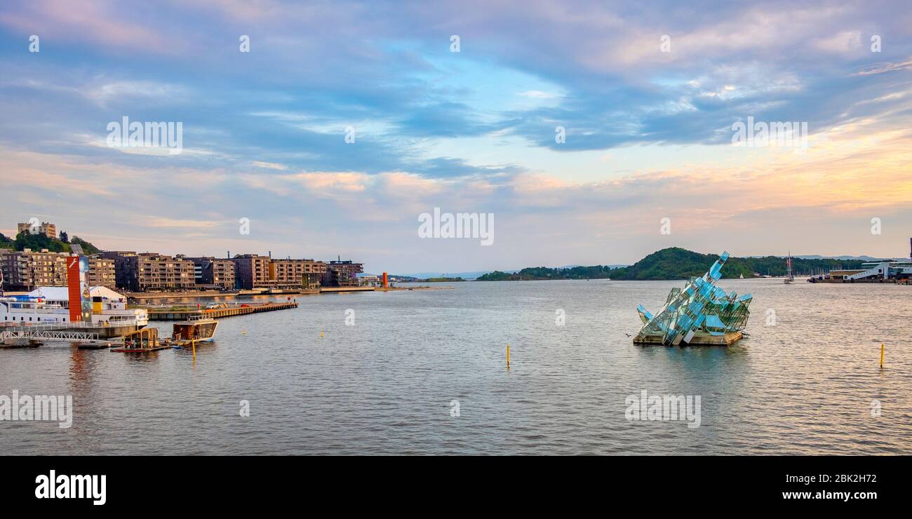 Oslo, Ostlandet / Norway - 2019/08/31: Panoramic view of Bjorvika ...