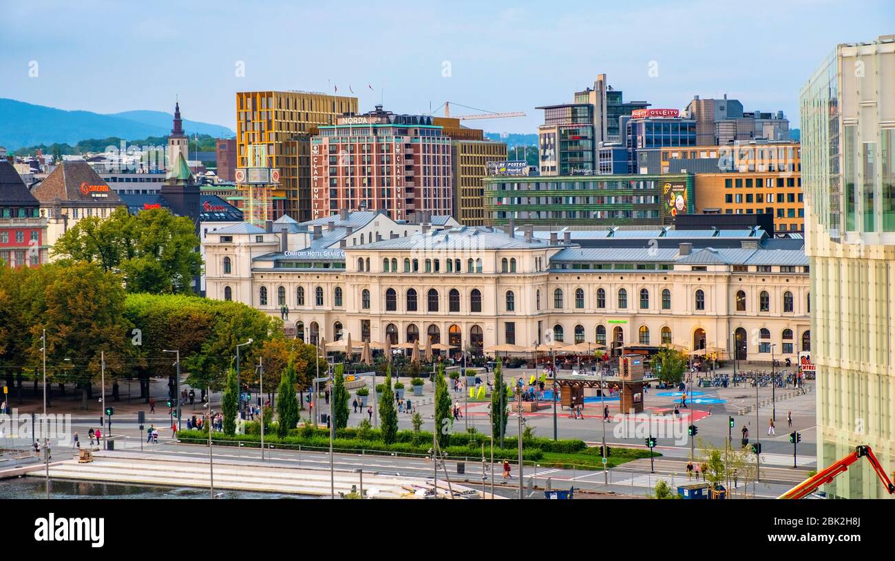 Oslo, Ostlandet / Norway - 2019/08/31: Panoramic view of Bjorvika ...